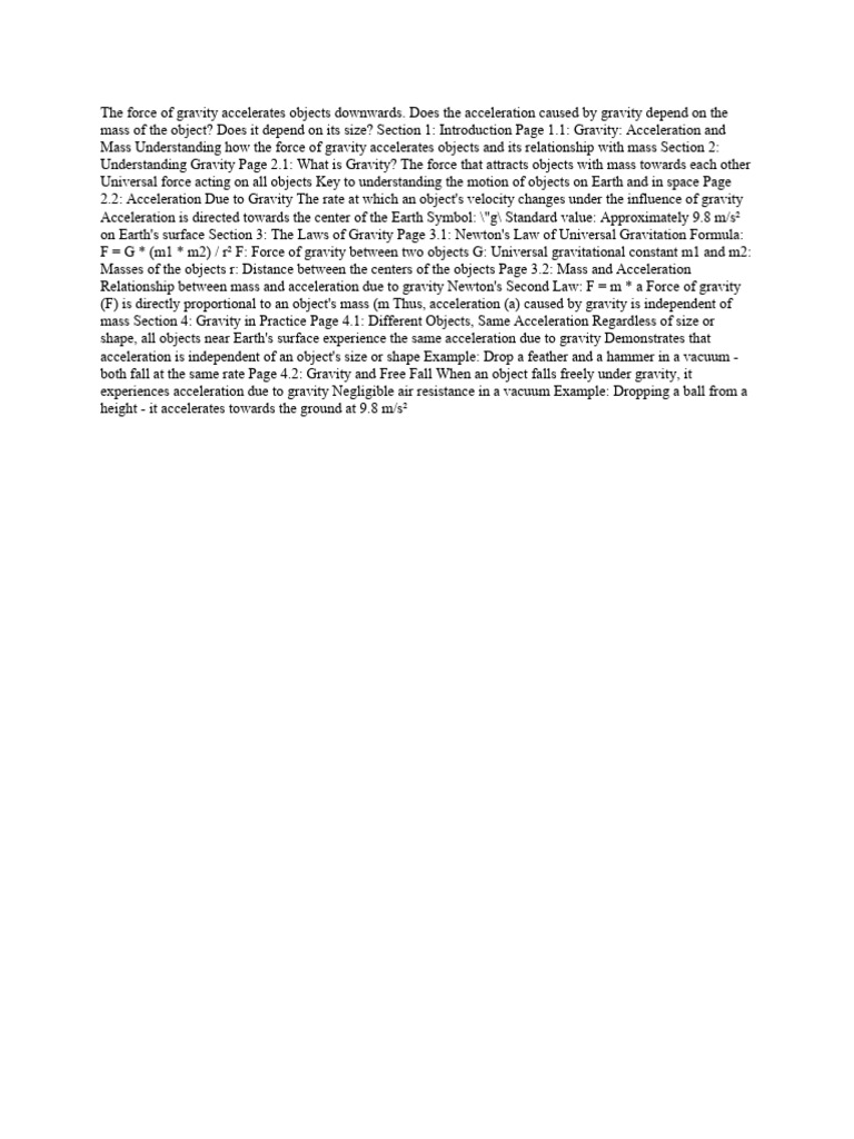 The Force Of Gravity Accelerates Objects Downwards Pdf