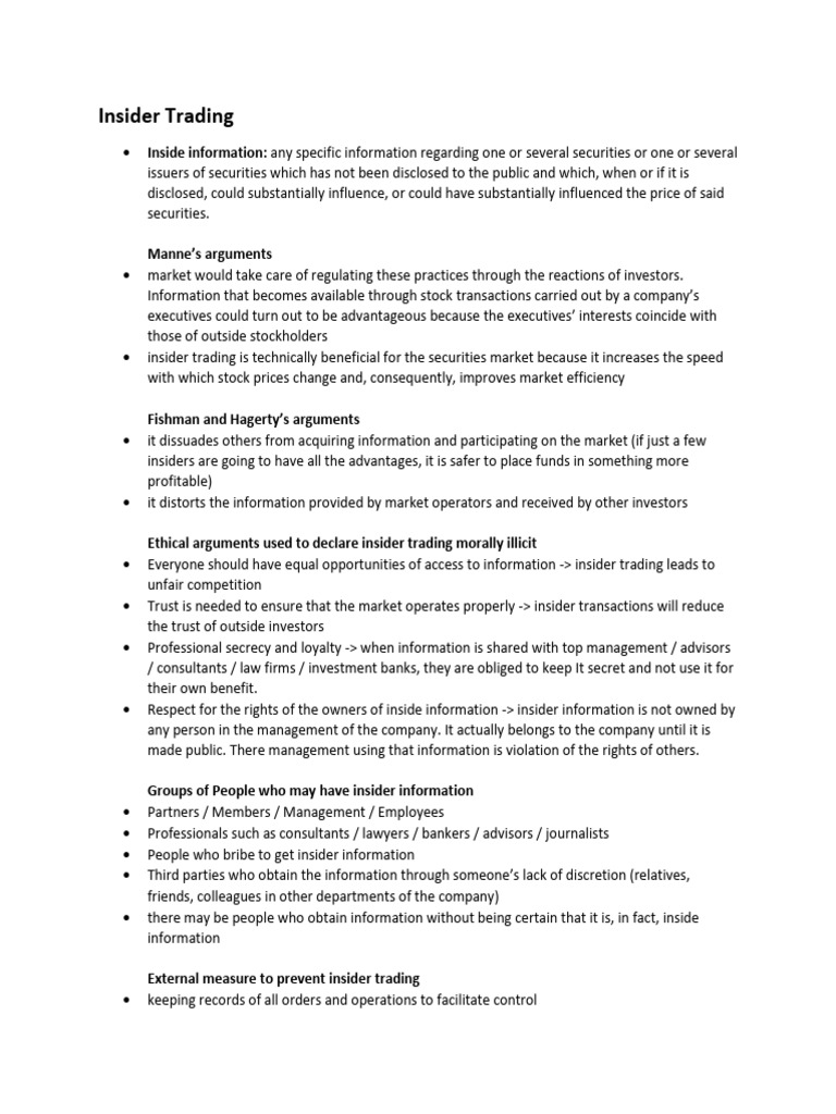 Insider Trading - Notes | PDF | Insider Trading | Securities (Finance)