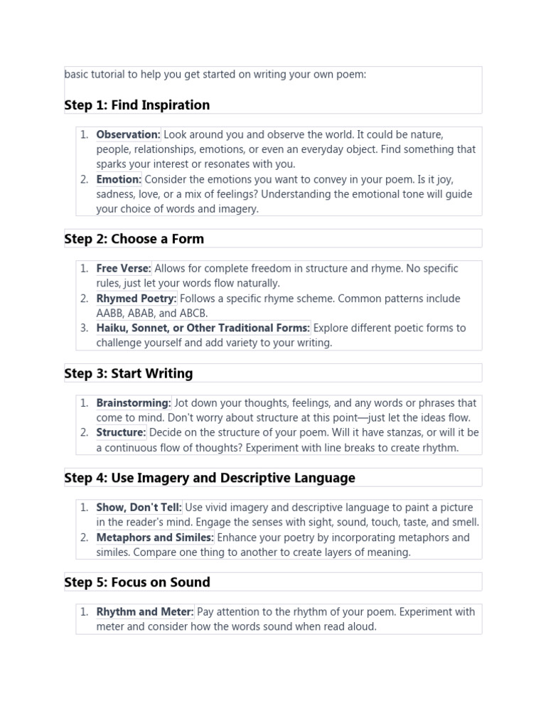 Poem Writing Tutorial | PDF | Poetry | Cognition