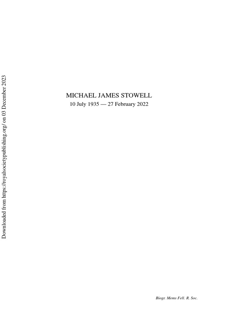 Brown 2023 Michael James Stowell 10 July 1935 27 February 2022 | PDF ...