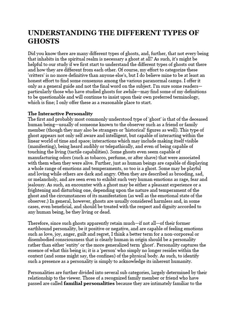 Understanding The Different Types of Ghosts | PDF | Poltergeist | Ghosts