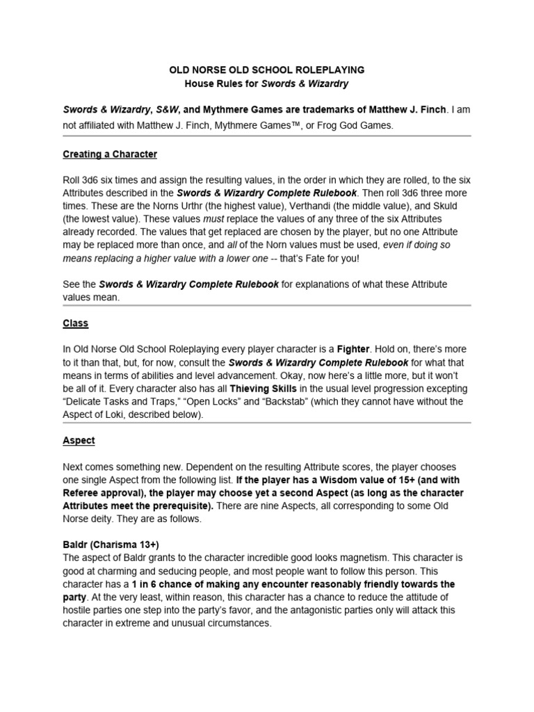 Old Norse Old School Roleplaying | PDF | Runes
