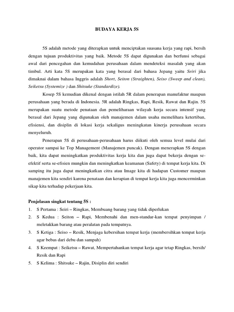 Budaya Kerja 5S | PDF