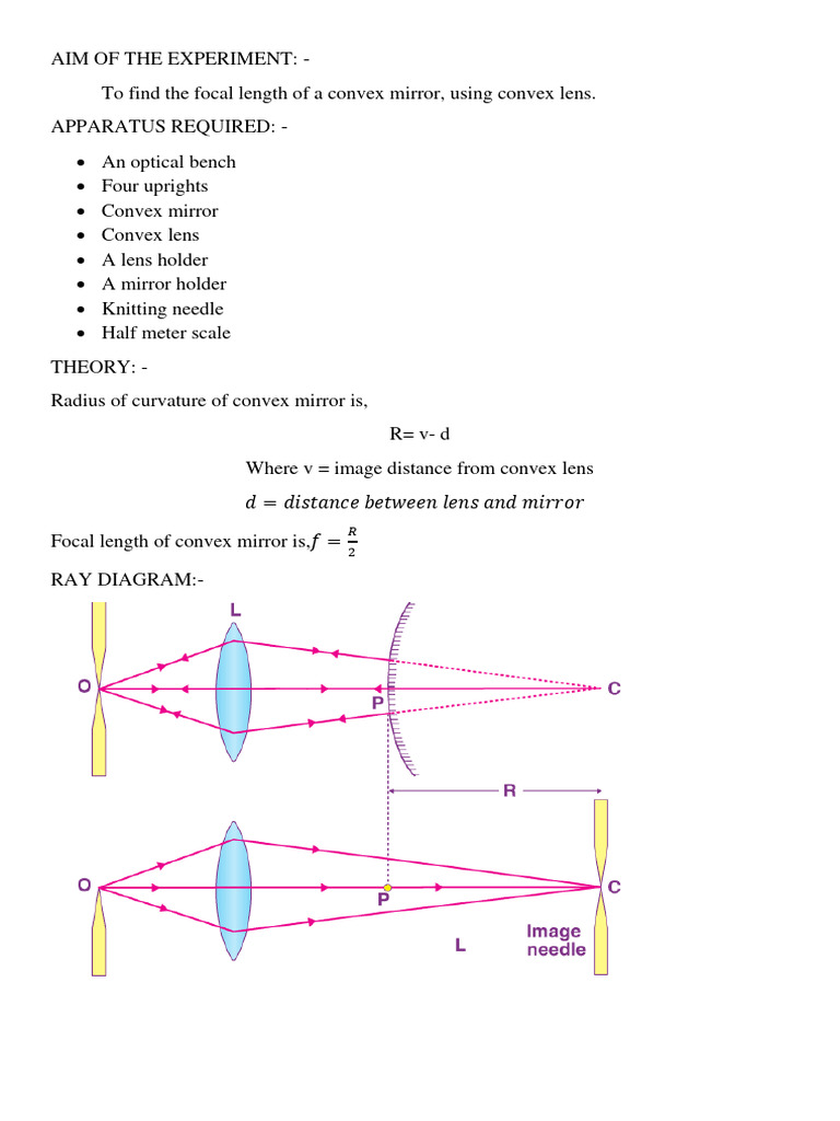 Focal Length of A Convex Mirror Using Convex Lens 1 | PDF | Mirror ...