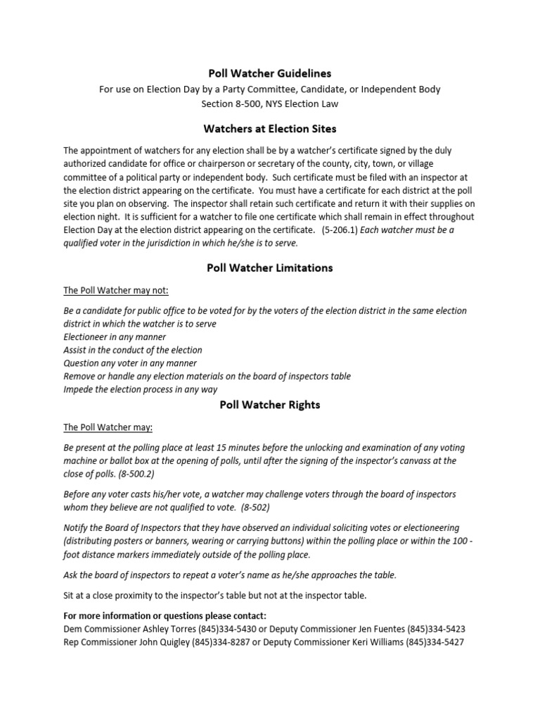 Poll Watcher Guidelines | PDF | Voting | Elections