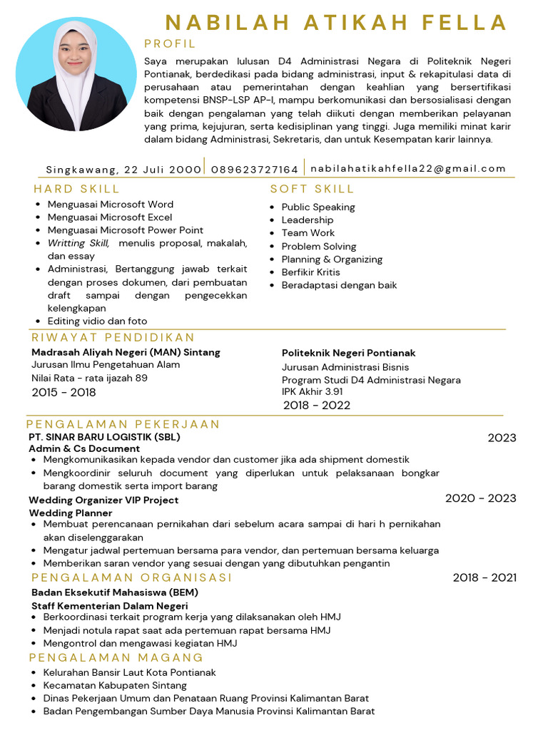 CV Nabilah Atikah Fella | PDF