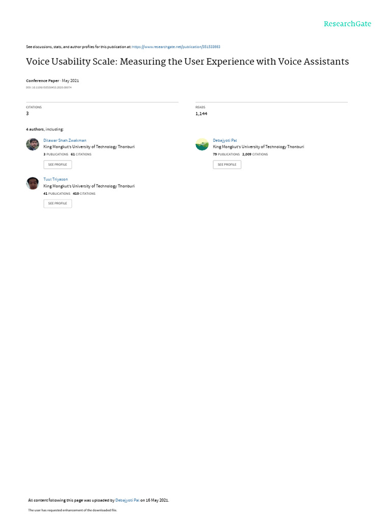 Voice Usability Scale: Measuring The User Experience With Voice Assistants | PDF | Computing ...