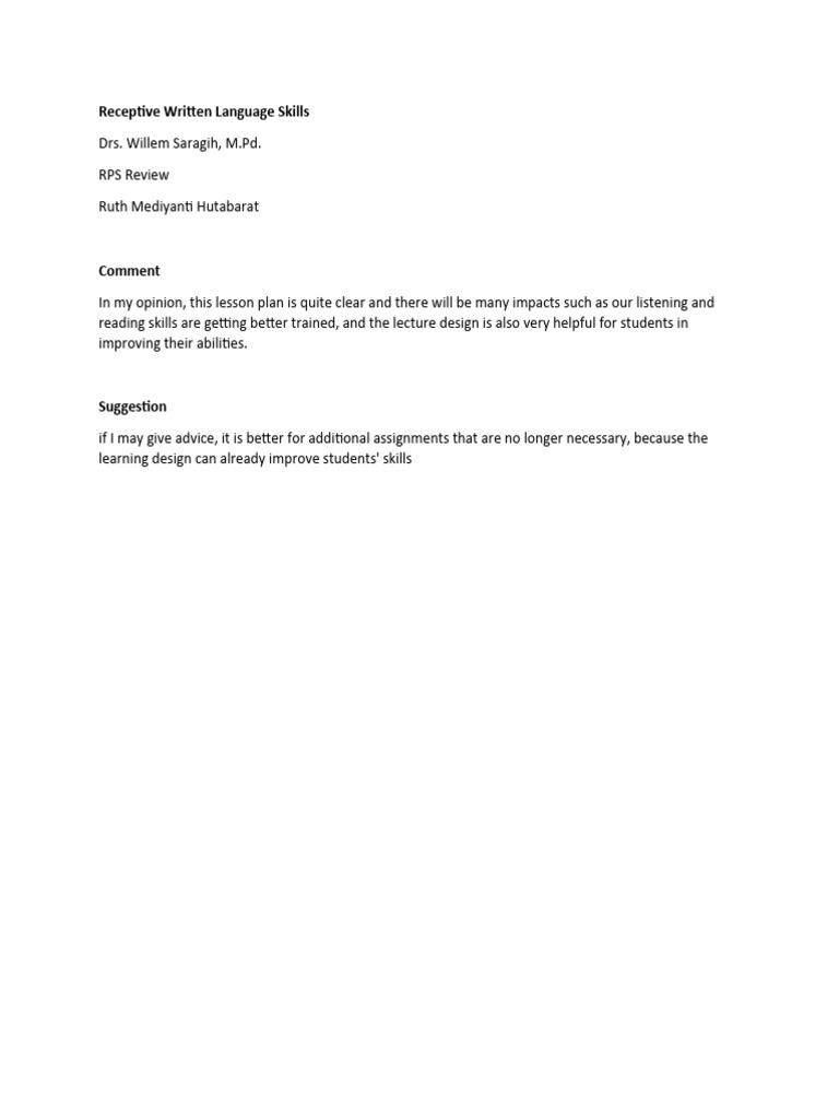 Receptive Written Language Skills | PDF