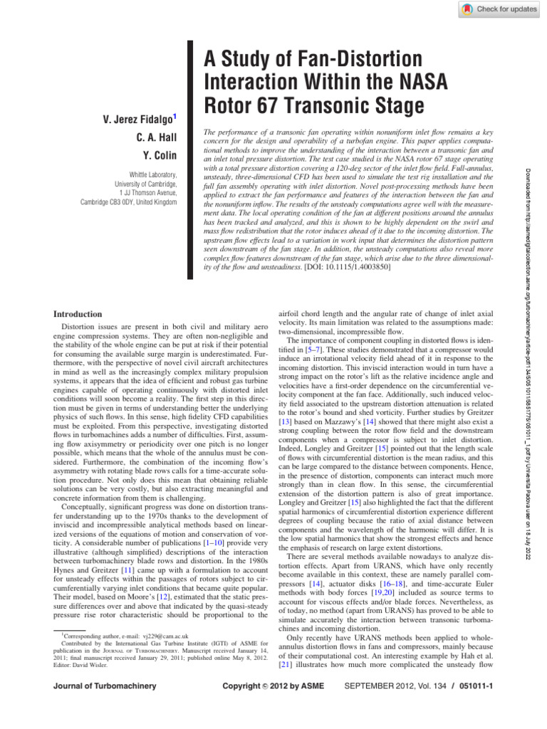 A Study of Fan-Distortion Interaction Within The NASA Rotor 67 ...