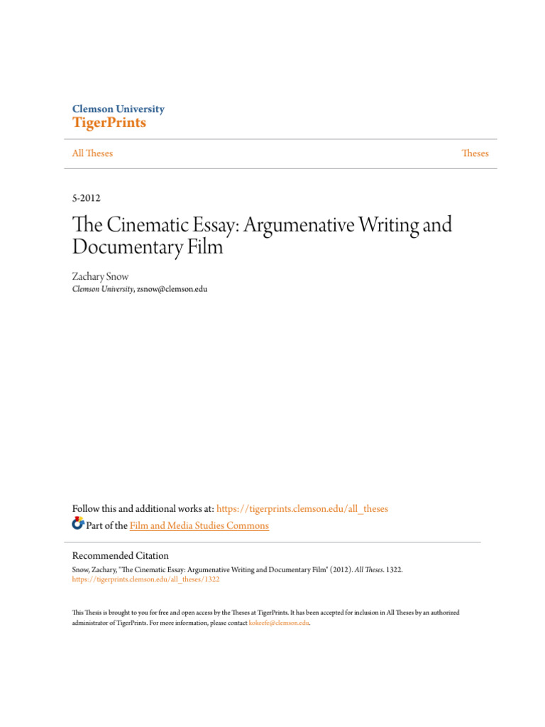 The Cinematic Essay - Argumenative Writing and Documentary Film | PDF ...