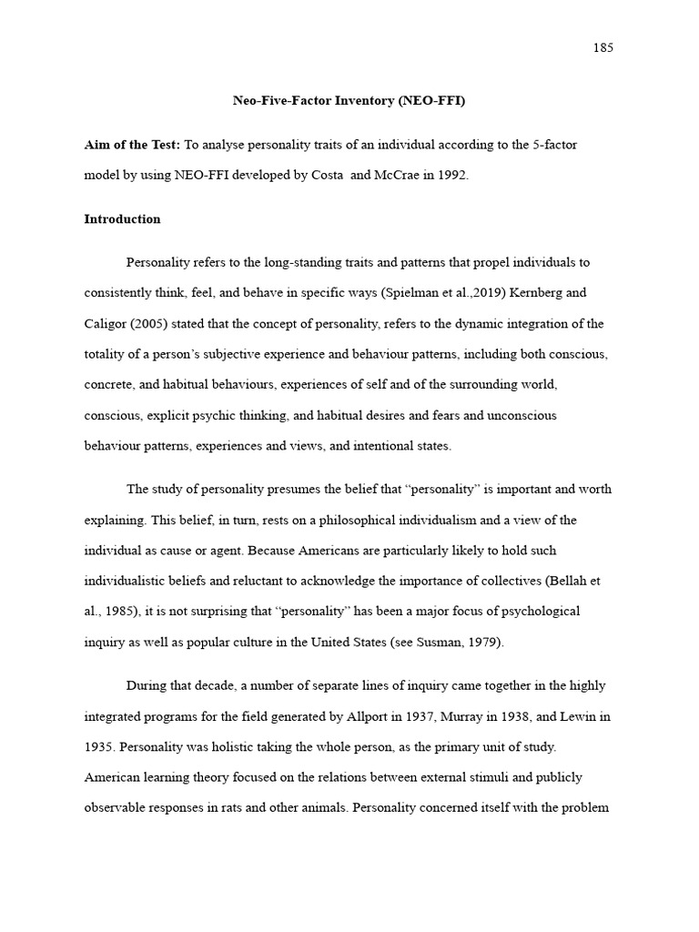 Neo-Five-Factor Inventory (NEO-FFI) | PDF | Id | Extraversion And ...