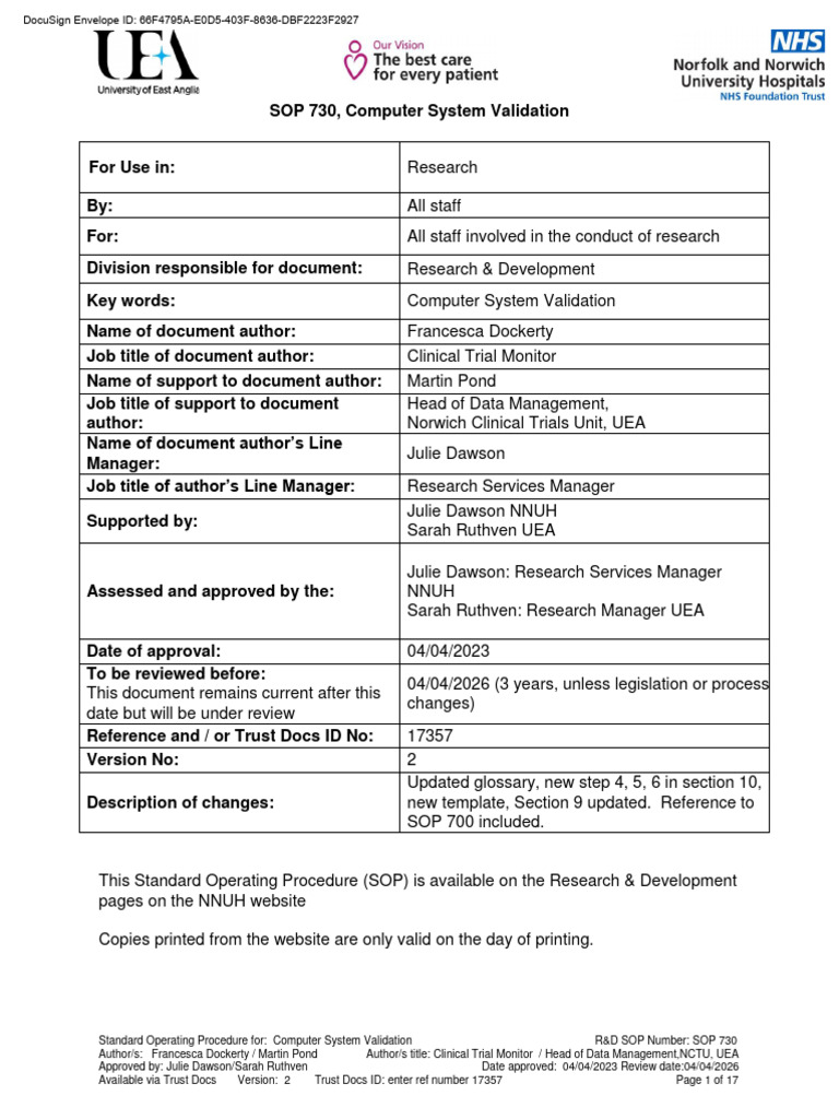 Computer System Validation SOP 730 V2 | PDF | Software Testing ...
