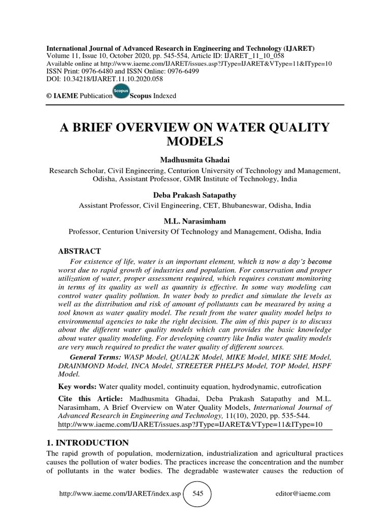 A Brief Overview On Water Quality Models | Download Free PDF | Surface Runoff | Drainage Basin