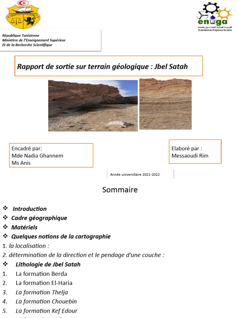Rapport de sortie géologique à Jbel Satah | PDF | Calcaire | Géologie