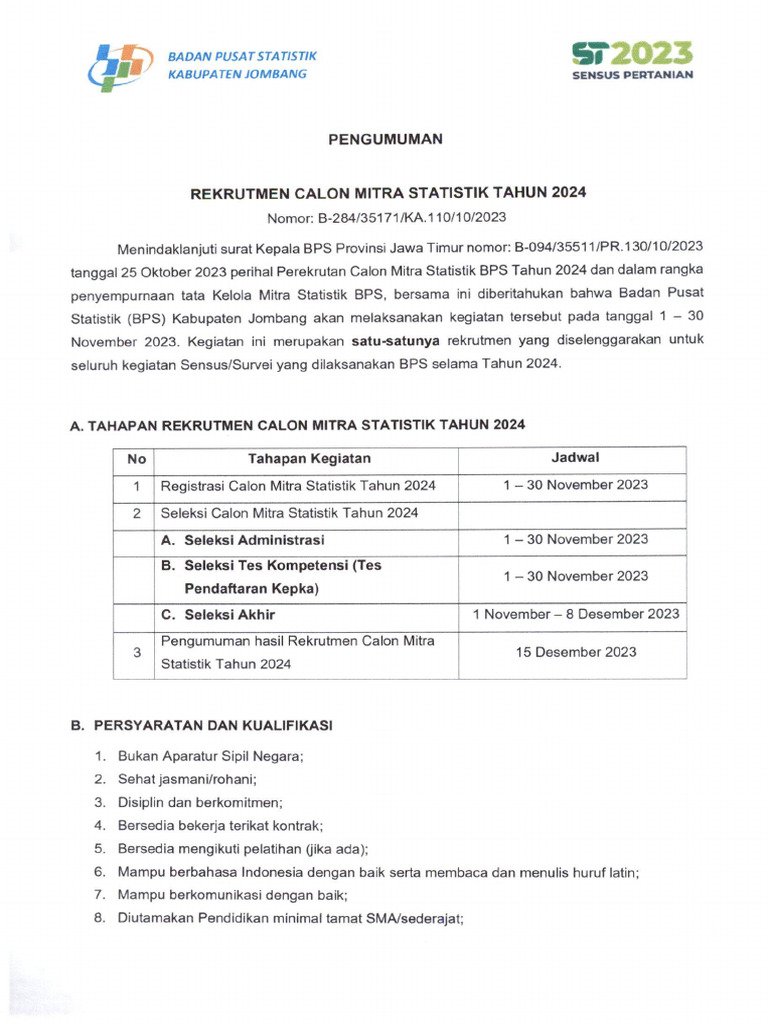 Pengumuman Rekrutmen 2024 | PDF