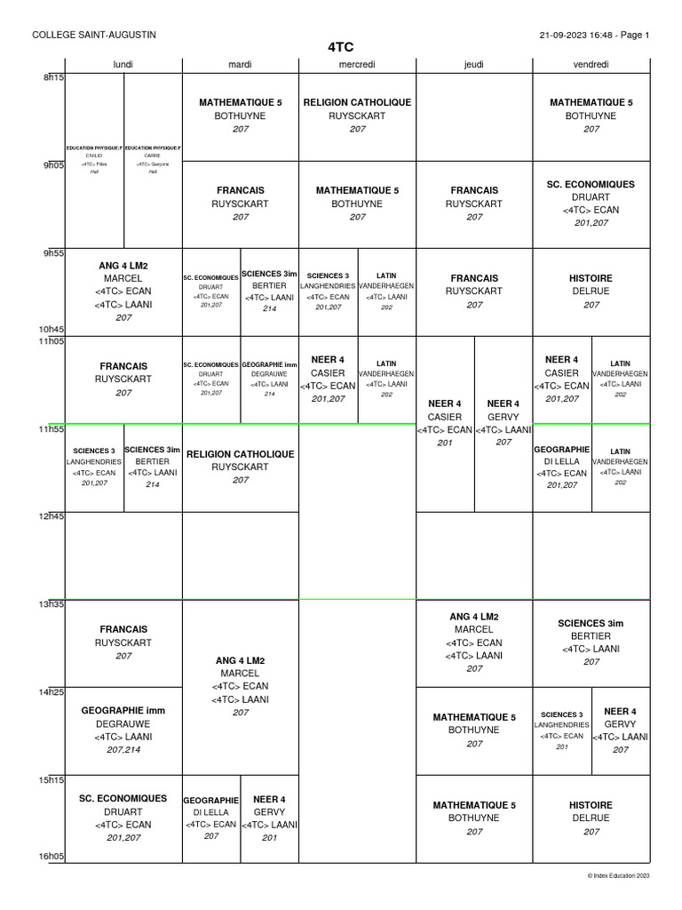 Emploi Du Temps de La Classe 4TC | PDF