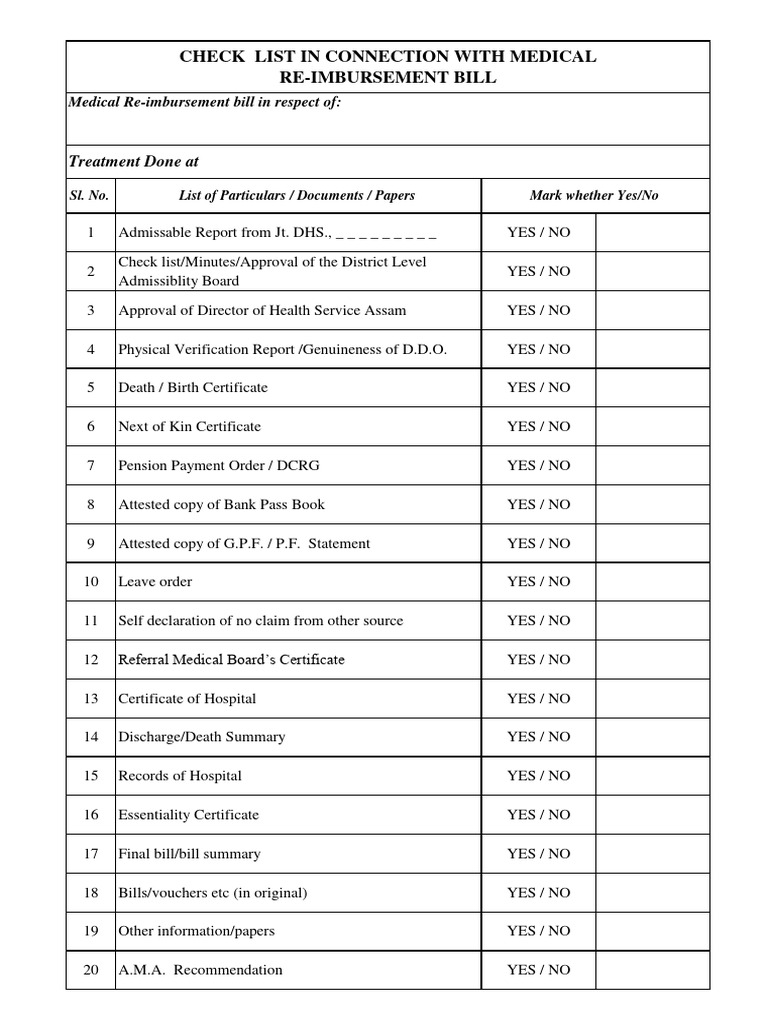 Medical Reimbursement Checklist | PDF | Health Sciences | Public Services