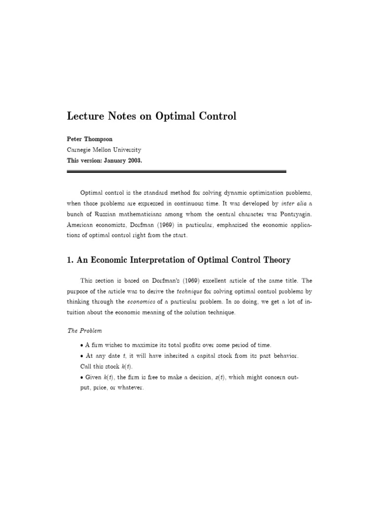 Optimal Control | PDF | Optimal Control | Mathematical Optimization Optimal Control | PDF | Optimal Control | Mathematical Optimization