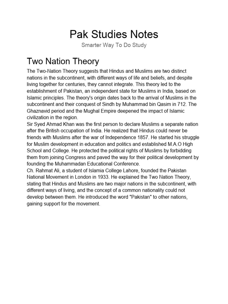 Pak Studies Class 9 Punjab Board Notes Long Questions Pdf Politics