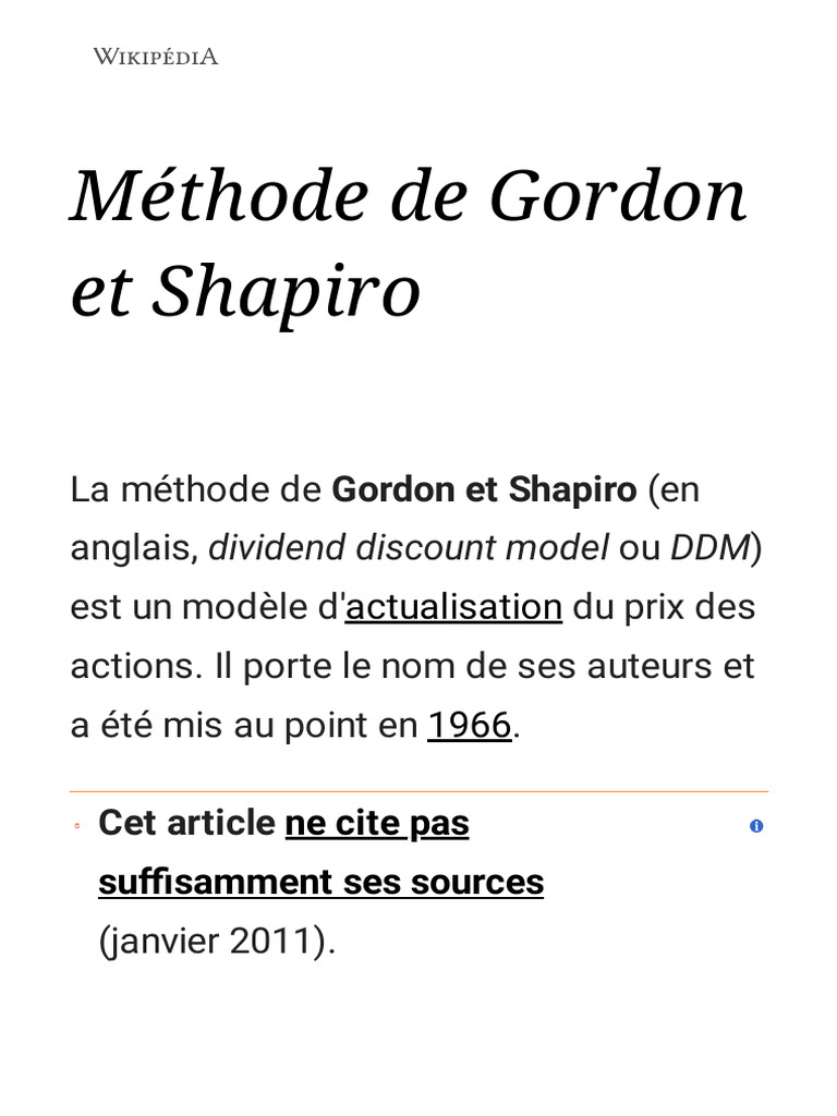 Méthode de Gordon et Shapiro expliquée | PDF | Comptabilité financière ...