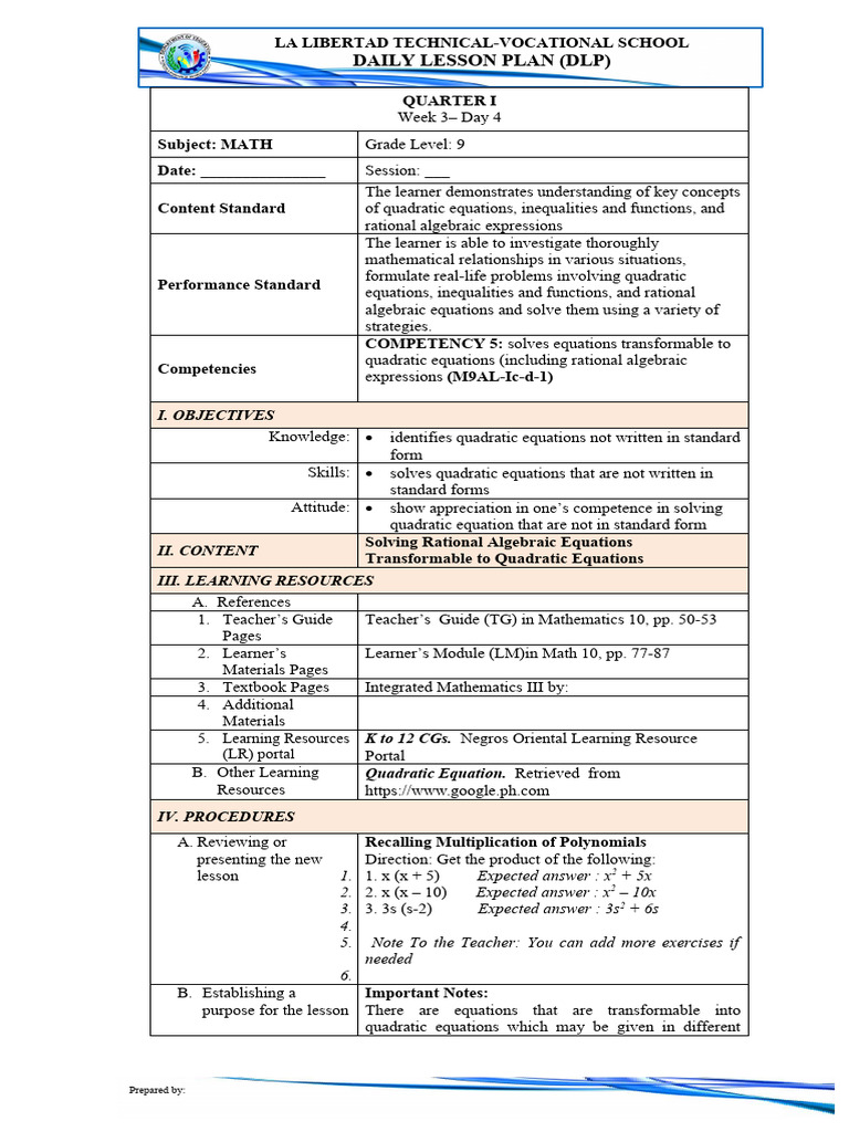 Solves Equations Transformable To Quadratic Equations | PDF | Equations ...