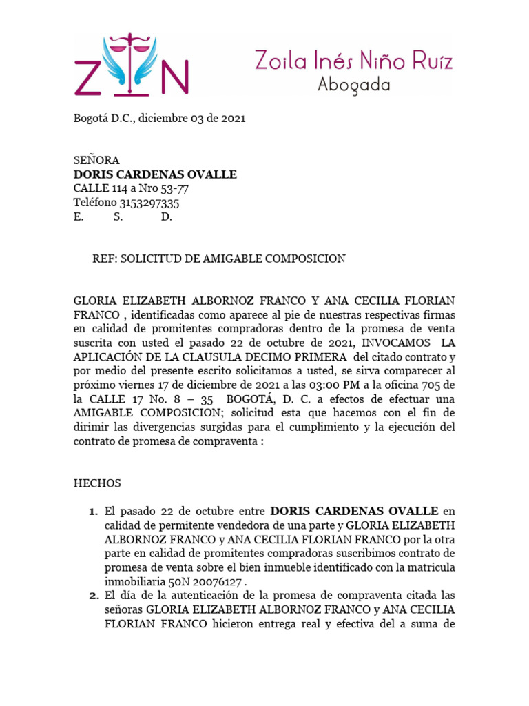 Formato de Solicitud de Amigable Composicion Albornoz | PDF | Derecho