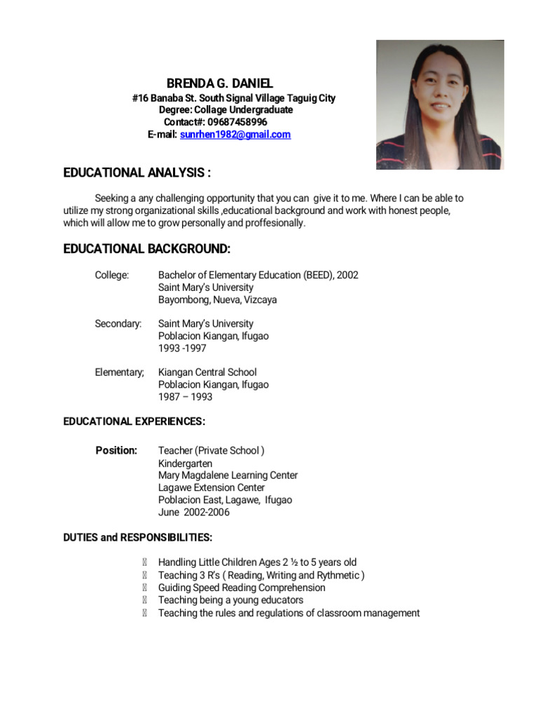 Brenda Resume Doc 5 New 1 | PDF | Teachers | Learning