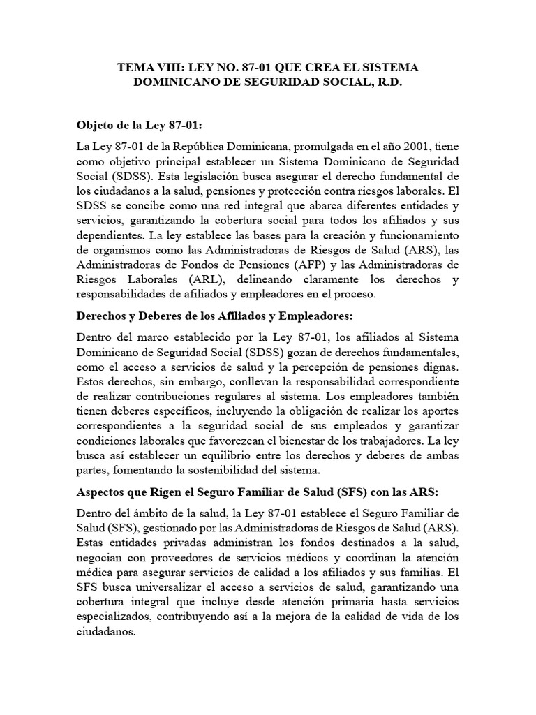 Ley No. 87-01 | PDF | Pensión | Seguro