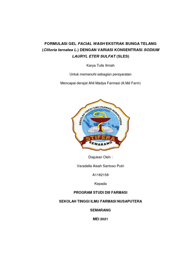 Formulasi Gel Facial Wash Ekstrak Bunga Telang (Clitoria Ternatea L ...