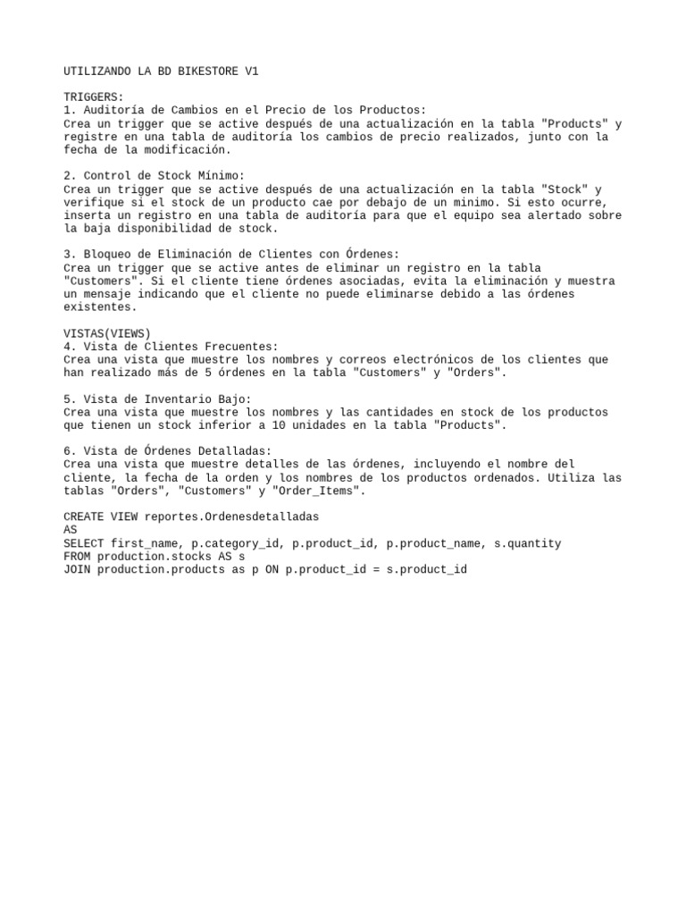 8.4 Ejercicios Sobre Triggers y Vistas | PDF