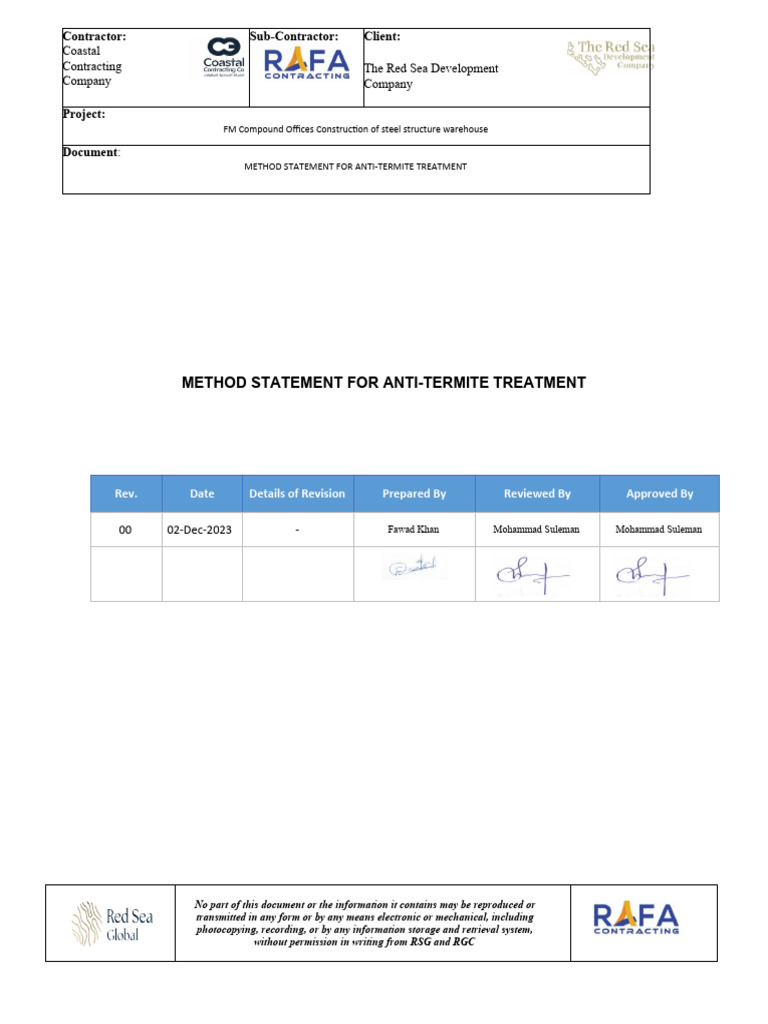 Method Statement For Termite Control | PDF | Occupational Safety And Health | Safety