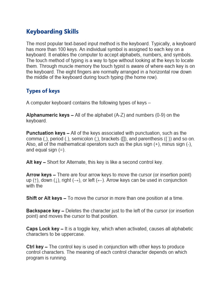 Keyboarding Skills | PDF | Computer Keyboard | Communication