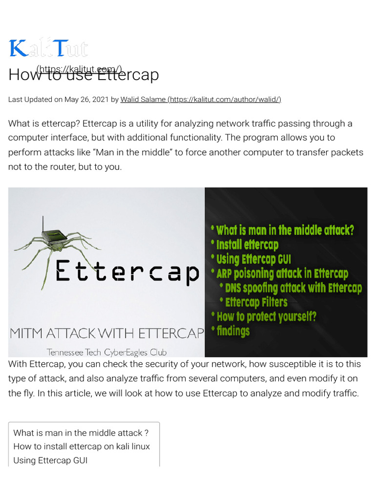 How To Use Ettercap - KaliTut | PDF | Router (Computing) | Computer Network