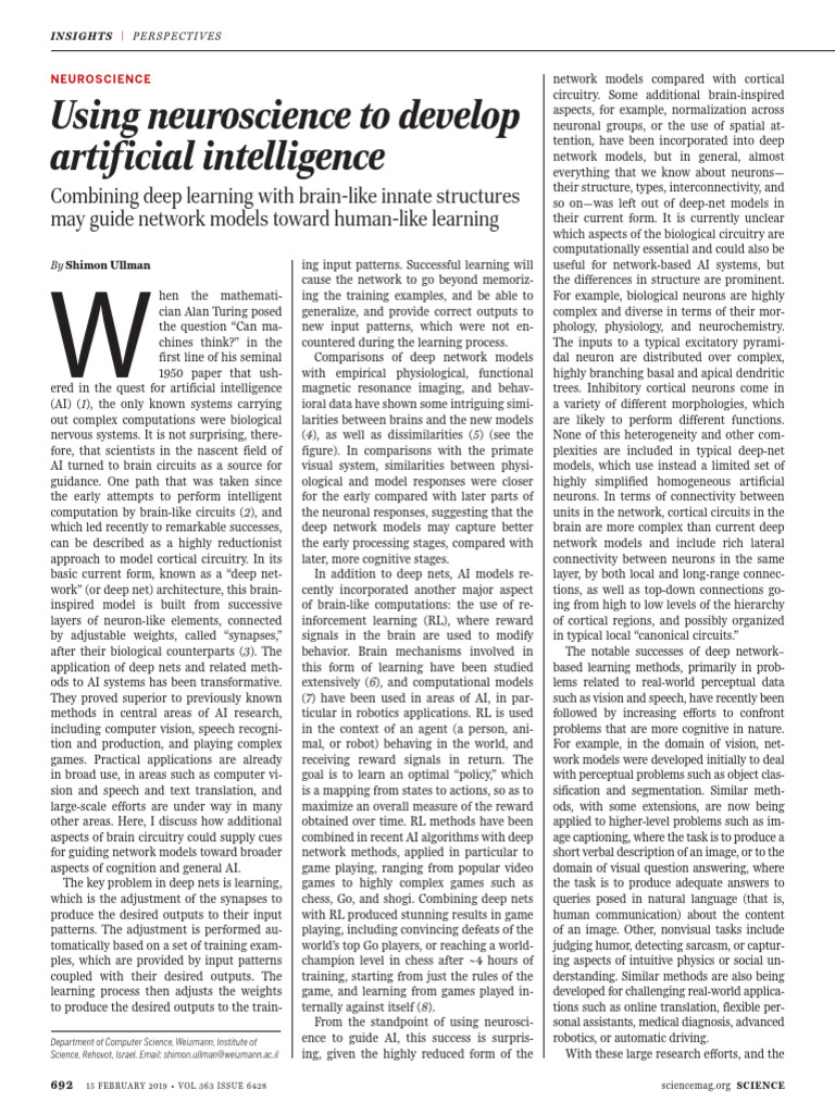 Using Neuroscience To Develop AI | PDF | Deep Learning | Artificial Intelligence