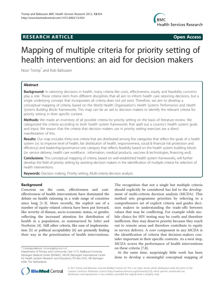 Mapping of Multiple Criteria For Priority Setting of Health ...