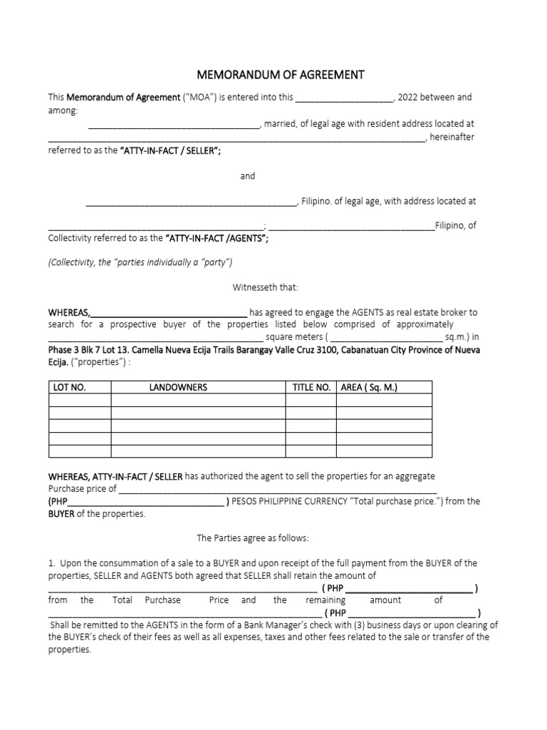 Memorandum of Agreement | PDF | Taxes | Sales