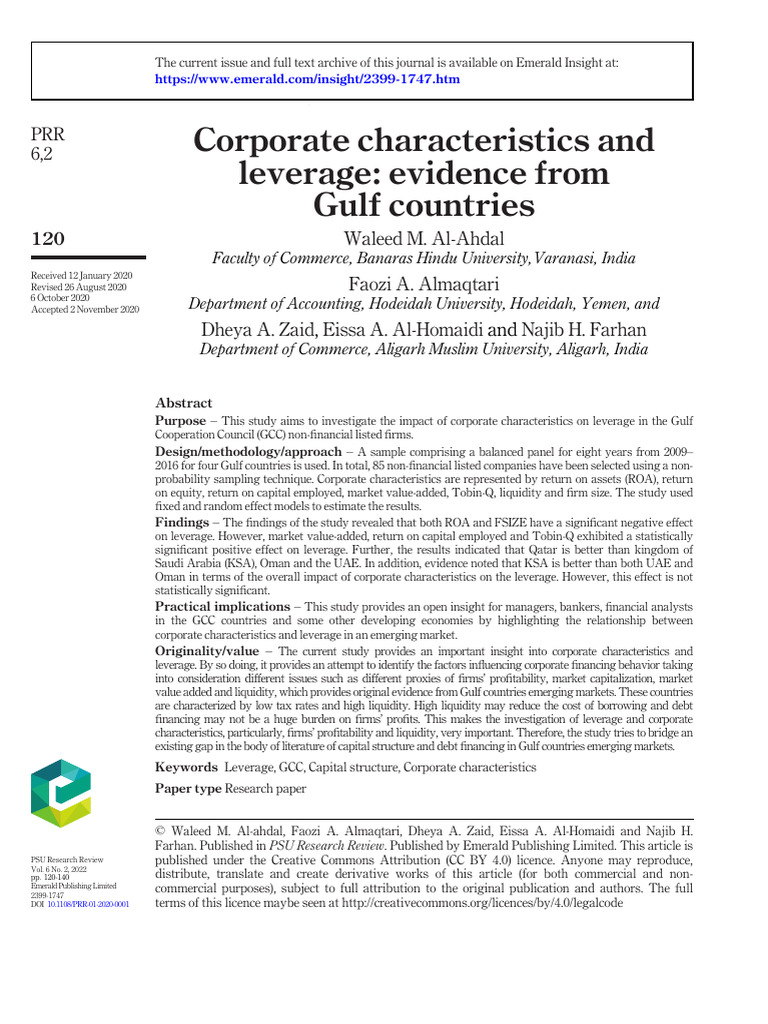 10-1108 - PRR-01-2020-0001 - Not Ok | PDF | Capital Structure | Standard Deviation