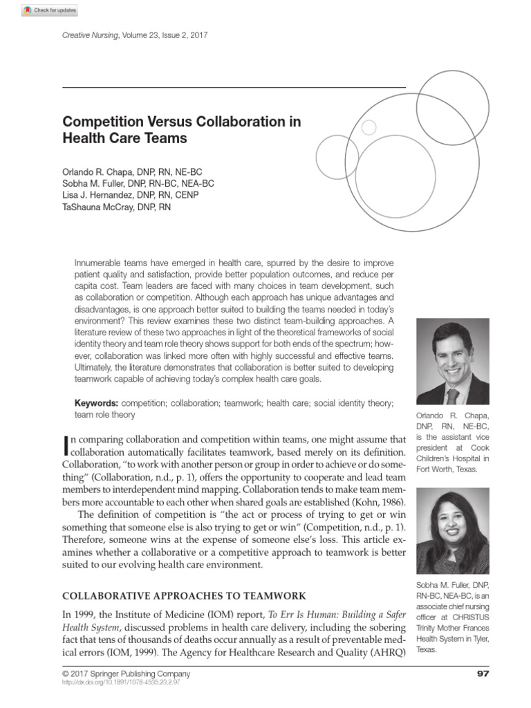 Competition Versus Collaboration in Health Care Teams | PDF | Nursing ...