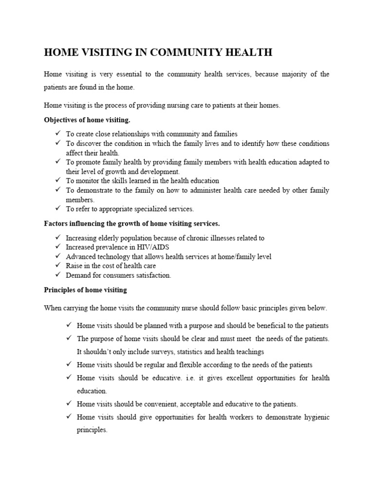 Home Visiting in Community Health Nursing | PDF | Nursing | Health Care