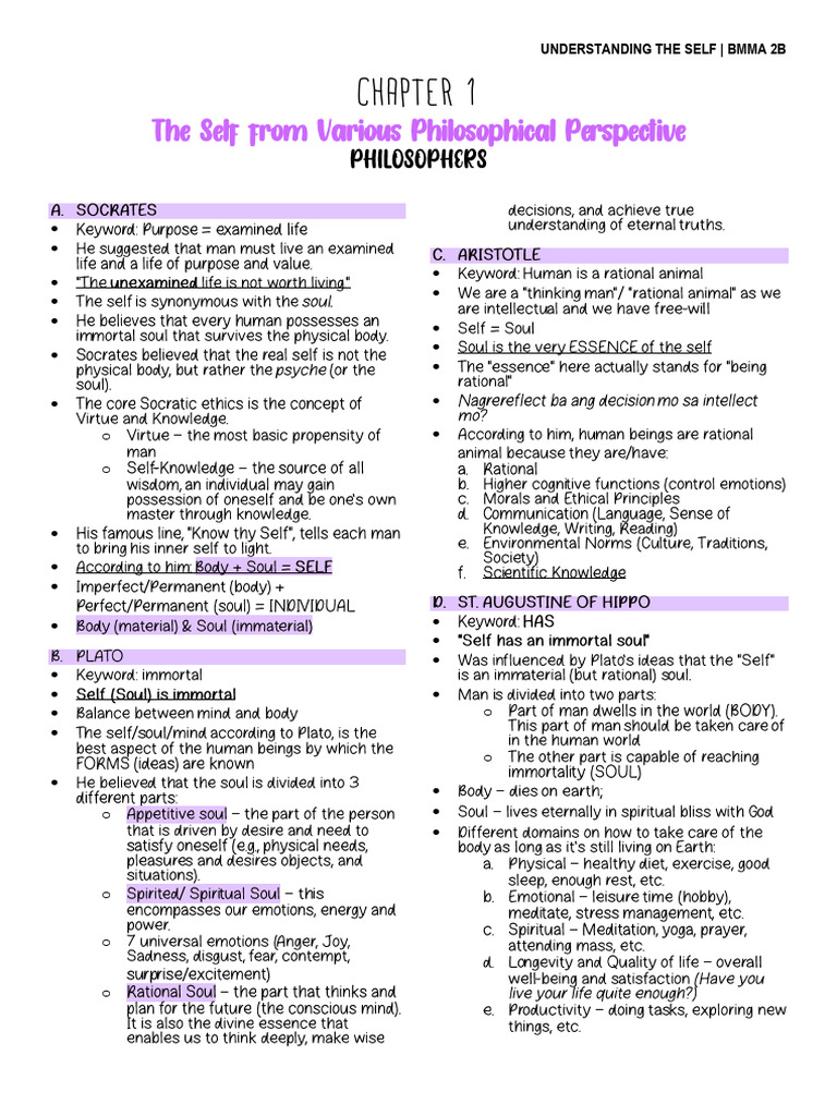Understanding The Self: NOTES AND REVIEWER | PDF