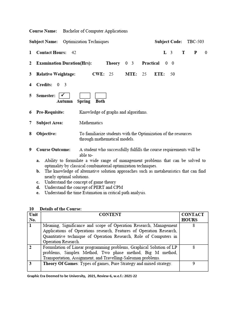 TBC 503 Optimization Techniques | PDF | Operations Research | Mathematical Optimization