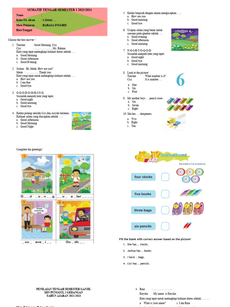 Sumatif Bahasa Inggris Semester 1 2023 KELAS 1 | PDF