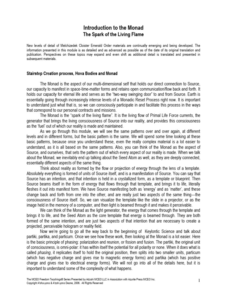 KT - 2005.10 Intro To The Monad | PDF | Consciousness | Matrix (Mathematics)