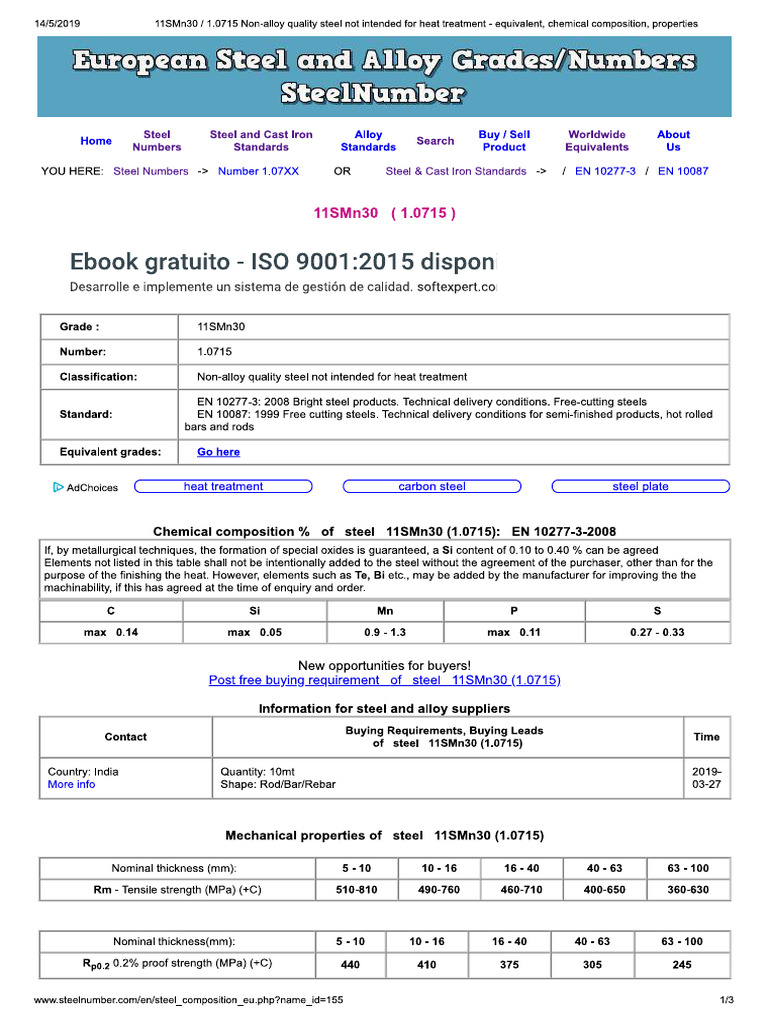 11SMn30 - 1.0715 | PDF