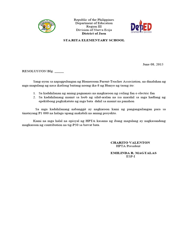 Resolusyon NG PTA Project | PDF