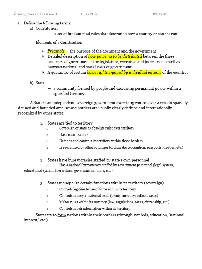 RPH Finals Ass 1 | PDF | President Of The Philippines | World Politics