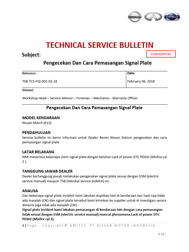 TSB Pengecekan Signal Plate Dan Pemasangan K13 | PDF | Komputer