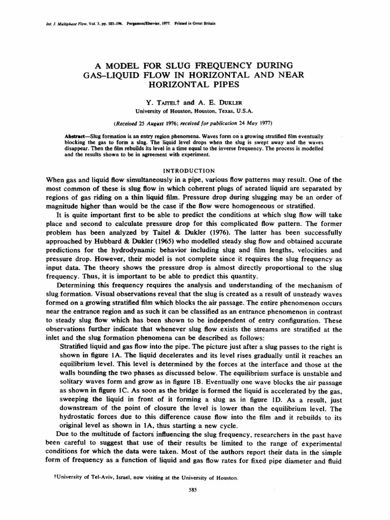 1977A Model For Slug Frequency During Gas Liquid Flow in Horizontal and Near Horizontal Pipes ...