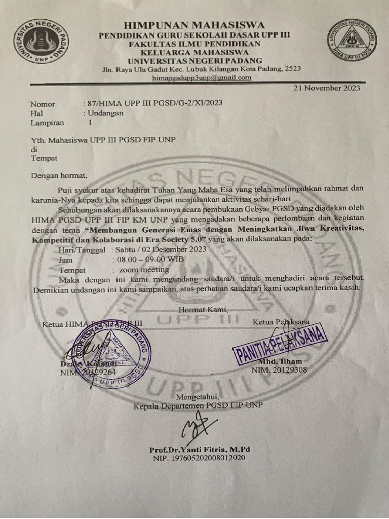 Undangan Mahasiswa Upp III | PDF