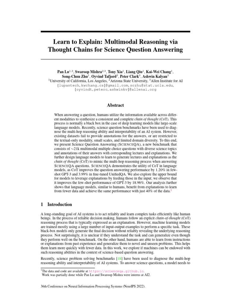 NeurIPS 2022 Learn To Explain Multimodal Reasoning Via Thought Chains ... NeurIPS 2022 Learn To Explain Multimodal Reasoning Via Thought Chains ...